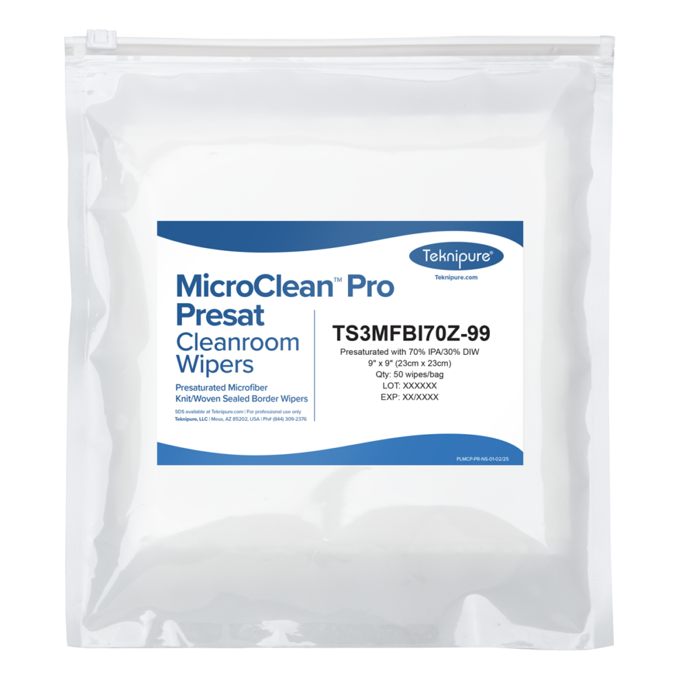 MicroClean™ Pro Presat Microfiber Sealed Border, 70% IPA - Teknipure ...